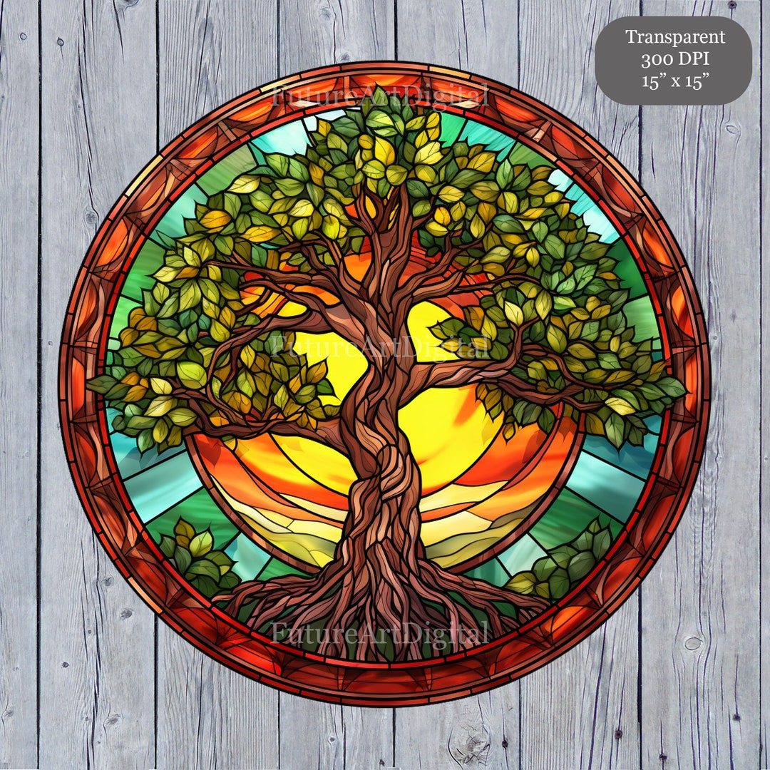 Stained Glass Tree of Life Digital Clipart, Tree of Life Printable Wall ...