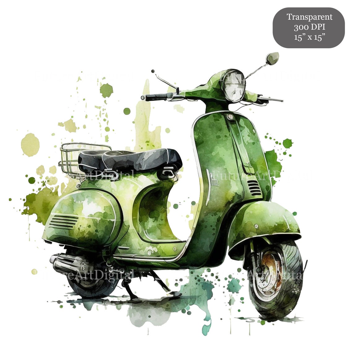 Watercolor Vespa Sublimation PNG, Green Vespa Digital Clipart, Vespa ...