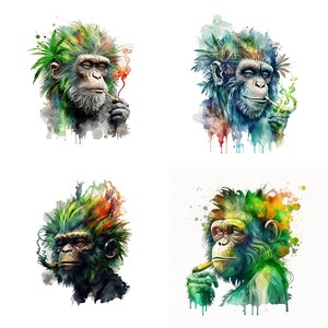 Watercolor Weed Monkey PNG, Marijuana Monkey Digital Clipart, Cannabis ...