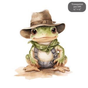 12 Cowboy Baby Frog Digital Clipart, Watercolor Baby Frog Sublimation ...