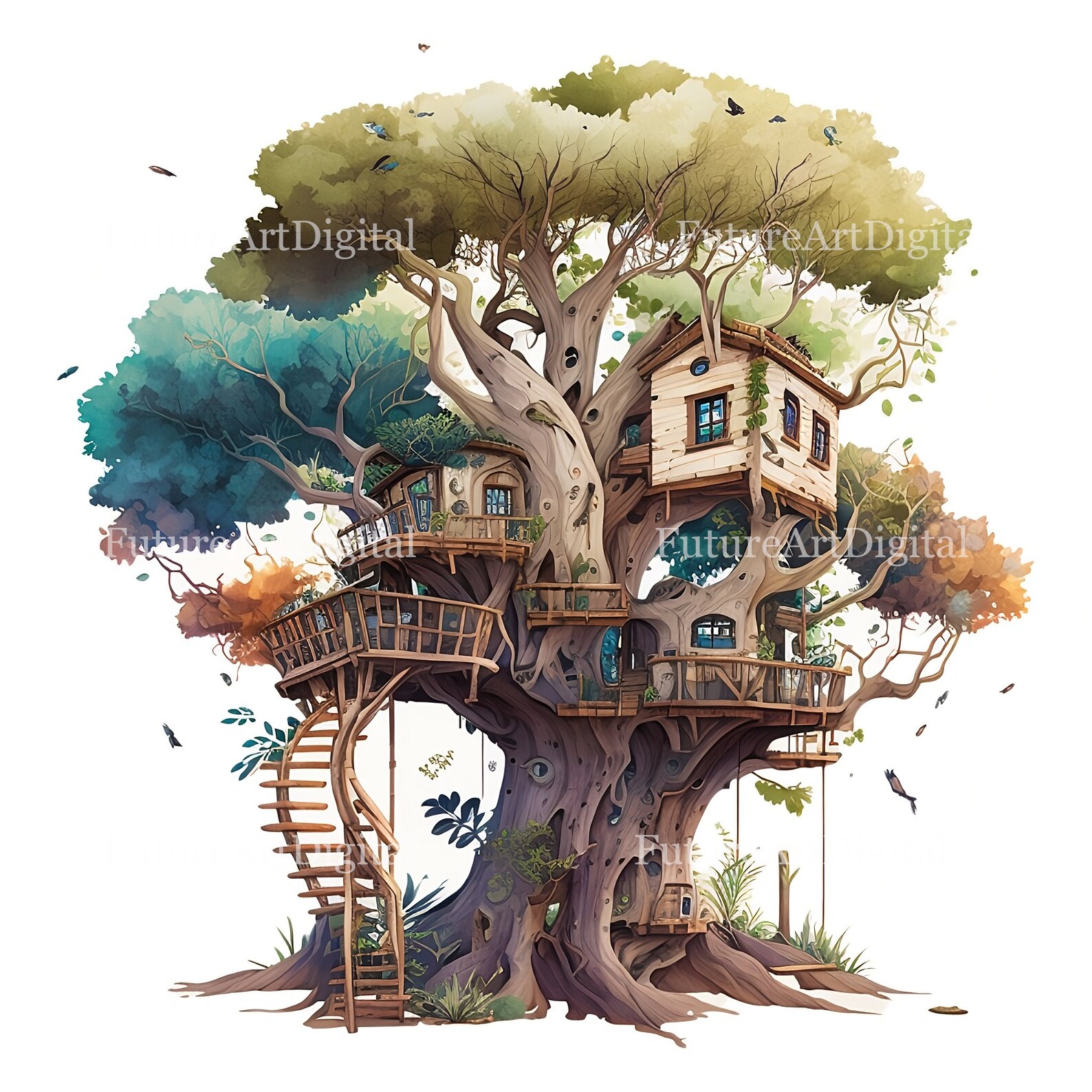 Watercolor Treehouse Digital Clipart Treehouse Sublimation - Etsy