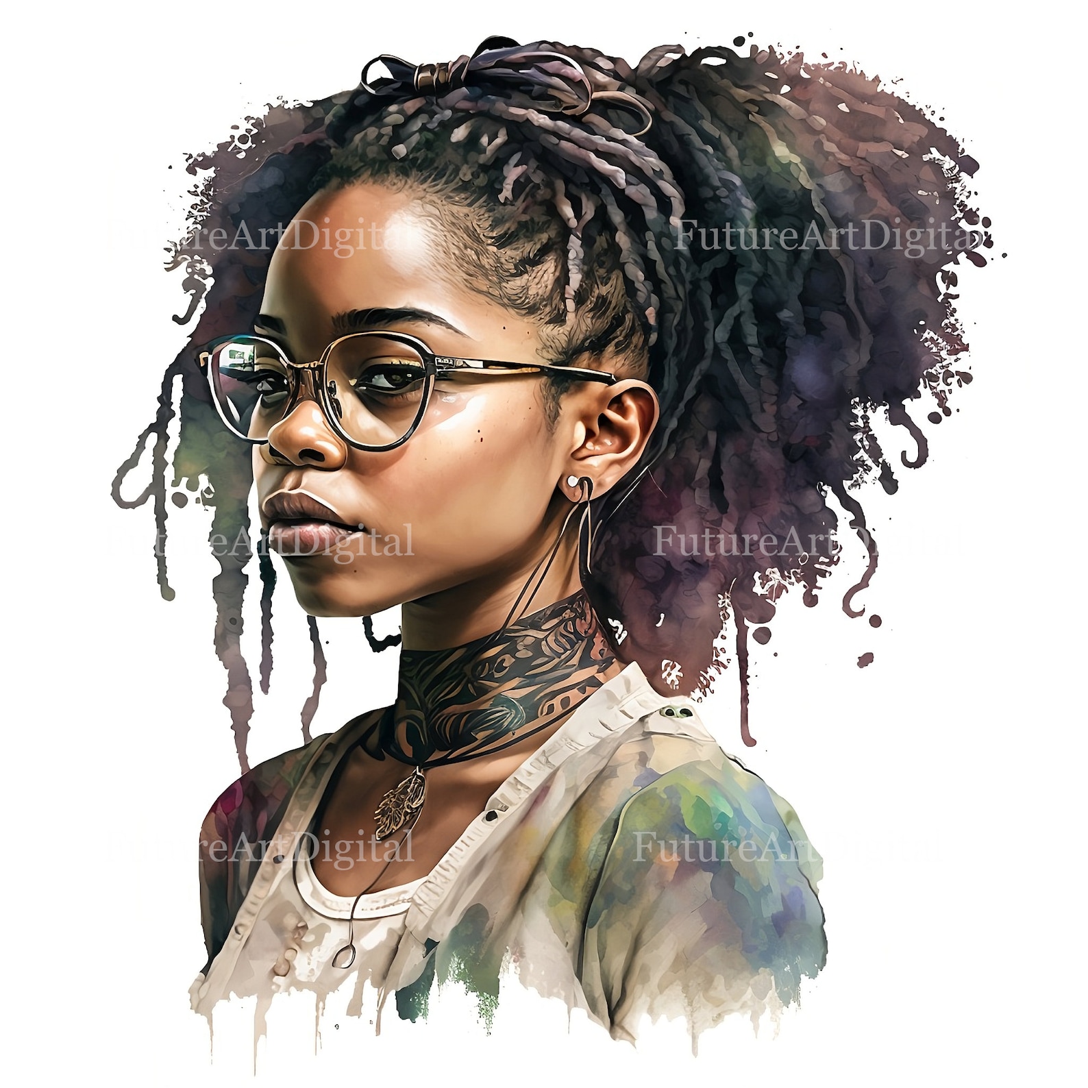 Watercolor Black Girl With Dread Loc Sublimation PNG, Dread Loc Girl ...