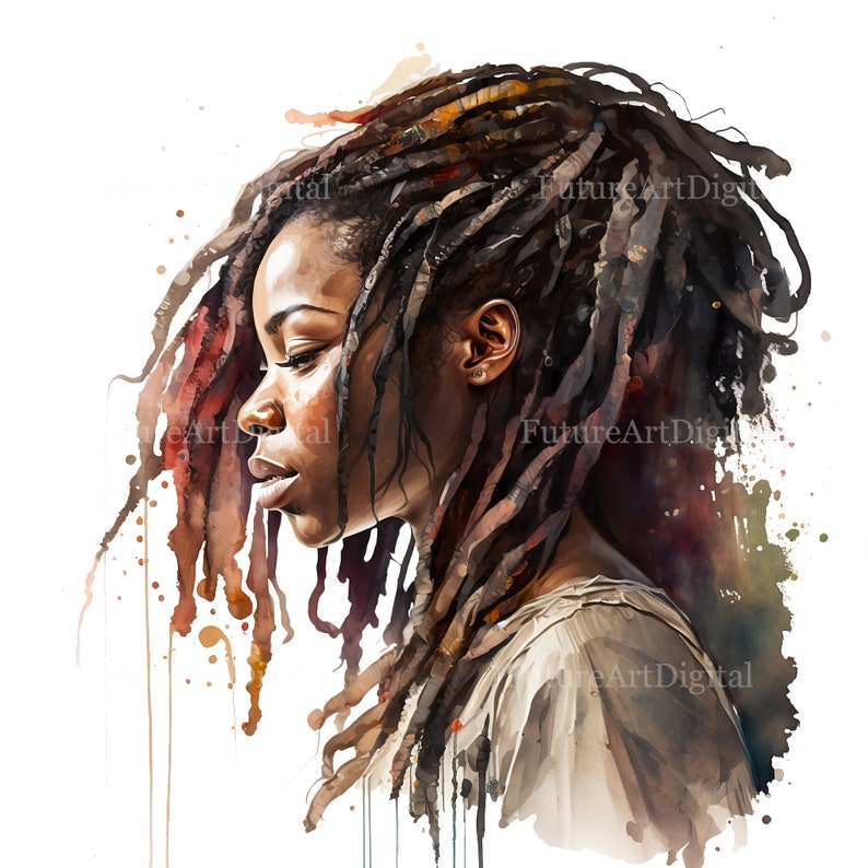 Watercolor Dread Loc Black Girl Digital Clipart Afro American - Etsy
