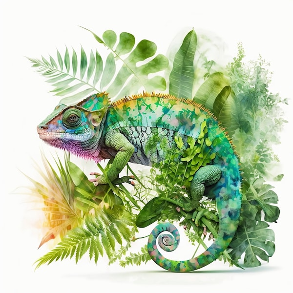 Chameleon Watercolor Clipart - Etsy