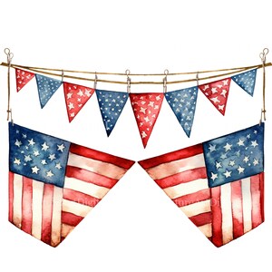 Watercolor Patriotic 4th of July Banner Digital Clipart, Patriotic ...