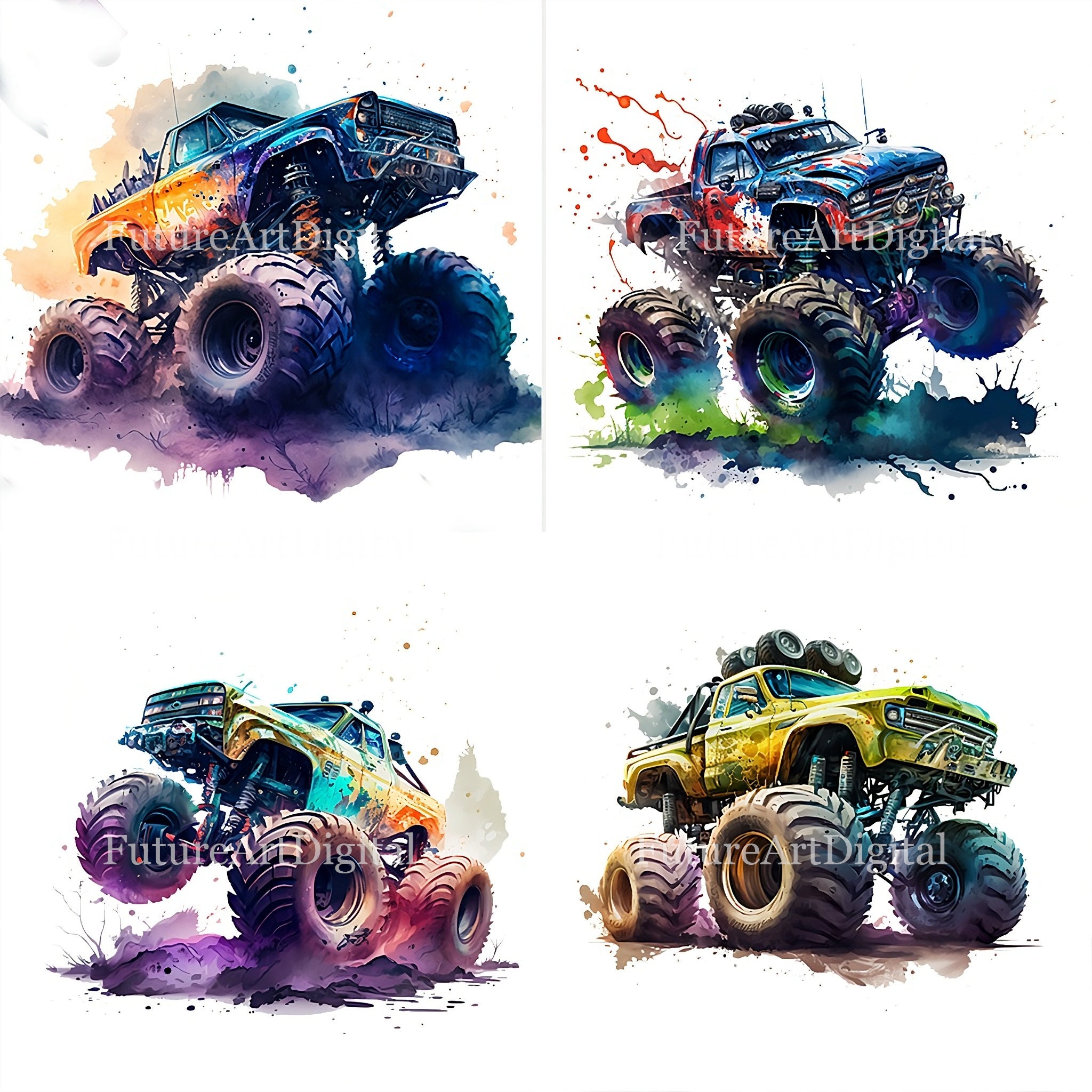 Watercolor Monster Truck Sublimation PNG Monster Truck - Etsy