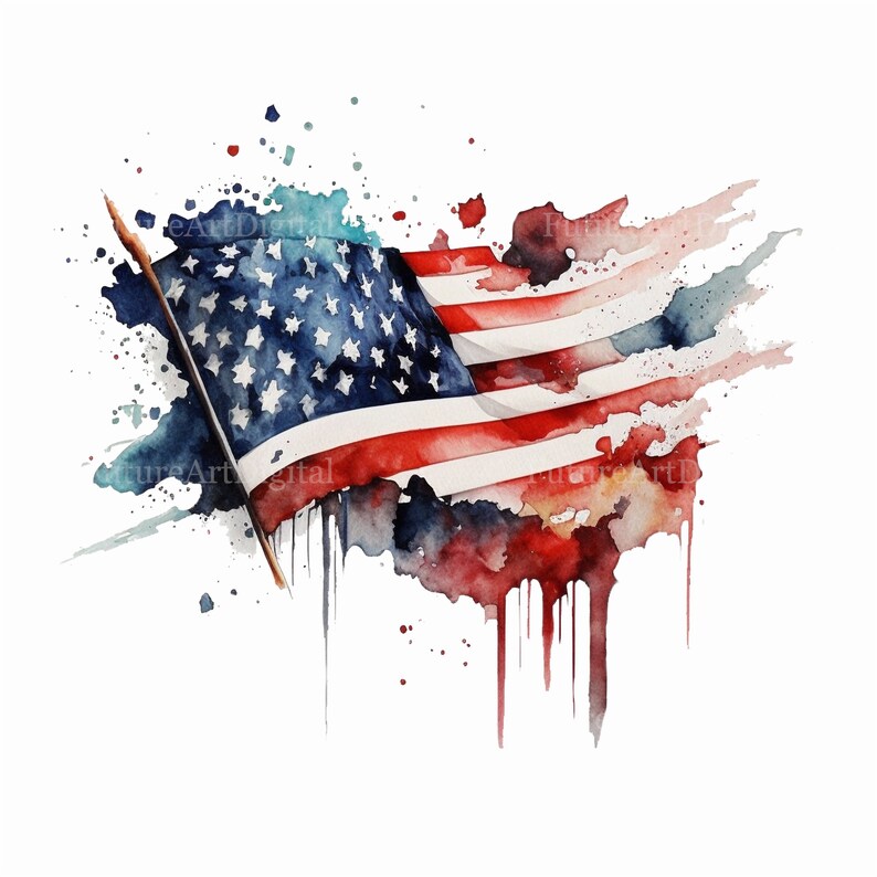Watercolor American Flag Digital Clipart USA Flag Printable - Etsy