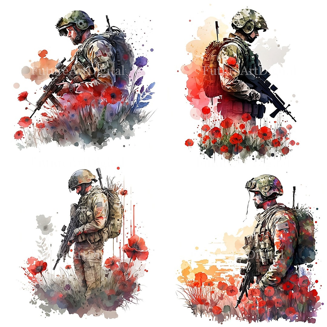 Watercolor Soldier With Poppy Sublimation PNG, Memorial Day Digital ...