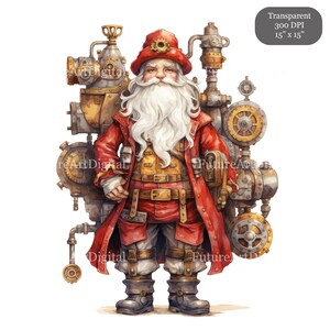 12 Watercolor Steampunk Santa Printable Wall Art, Santa Claus Digital ...