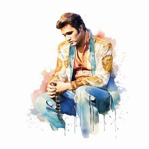 Watercolor Elvis Presley Digital Clipart, Elvis Printable Wall Art ...
