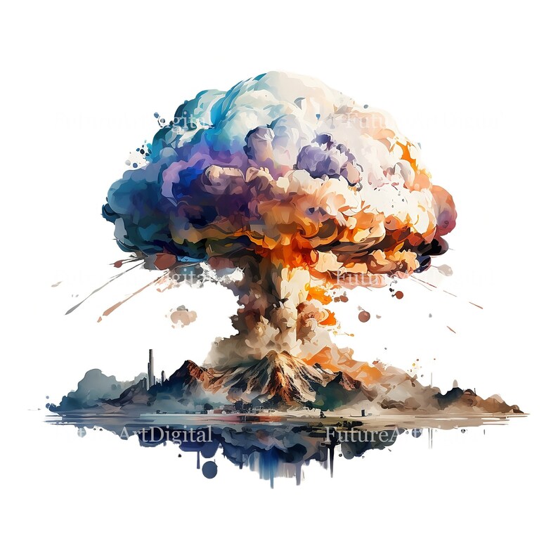 Watercolor Nuclear Explosion PNG, Nuclear Blast Digital Clipart, Atomic ...