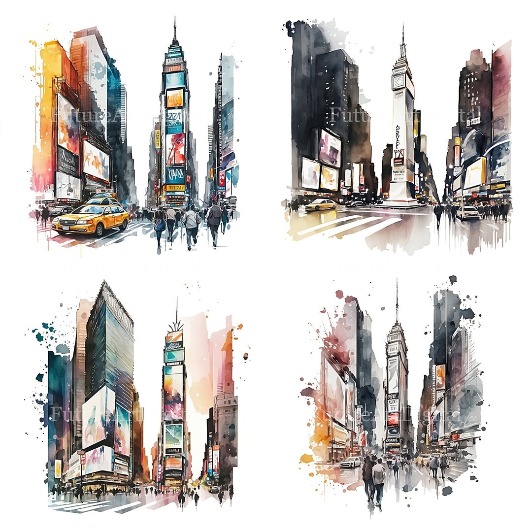 Watercolor New York Times Square Digital Clipart, Times Square ...