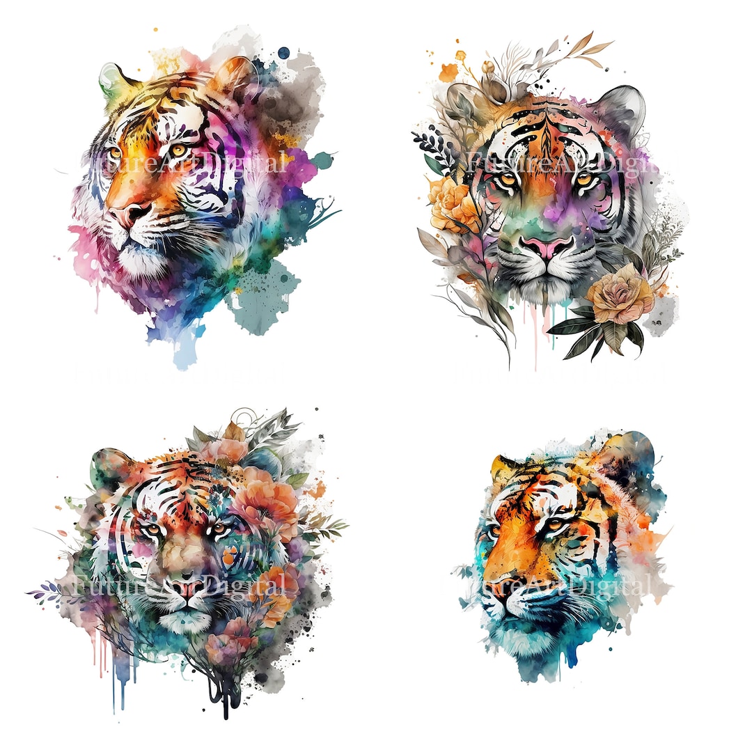 Watercolor Tiger PNG, Tiger Digital Clipart, Tiger Sublimation Design ...