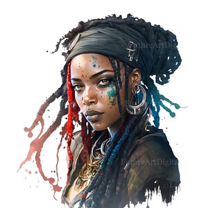 Watercolor Pirate Girl Sublimation PNG, Afro American Pirate Girl ...