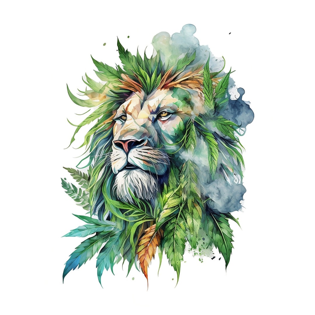 Watercolor Cannabis Lion Digital Clipart, Lion Head Sublimation PNG ...
