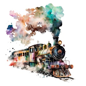 Watercolor Steam Train Sublimation PNG, Steam Train Digital Clipart ...