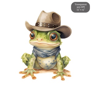 12 Cowboy Baby Frog Digital Clipart, Watercolor Baby Frog Sublimation ...