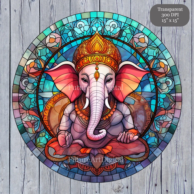 Stained Glass Ganesha Digital Clipart, Stained Glass Window Ganesha ...