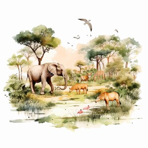 Watercolor Savannah Wildlife Digital Clipart, Safari Animals ...