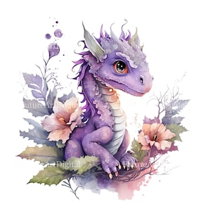 Watercolor Purple Baby Dragon Sublimation PNG, Purple Baby Dragon Wit ...