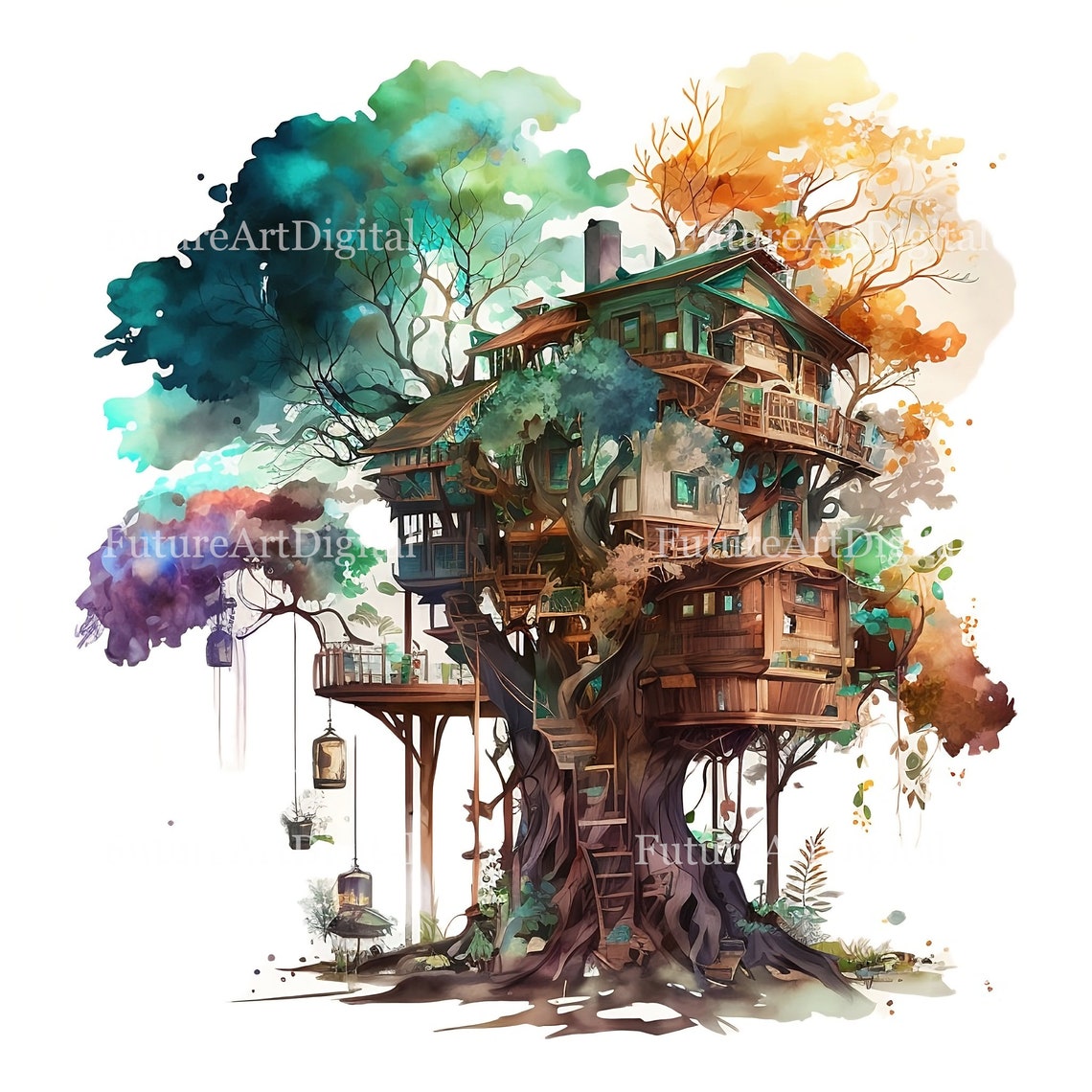 Watercolor Treehouse Sublimation PNG Treehouse Digital - Etsy