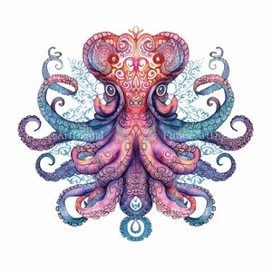 Watercolor Mandala Octopus Digital Clipart, Mandala Octopus Sublimaiton ...