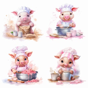 Watercolor Baking Baby Pig Digital Clipart, Baby Pig Baking Sublimation ...