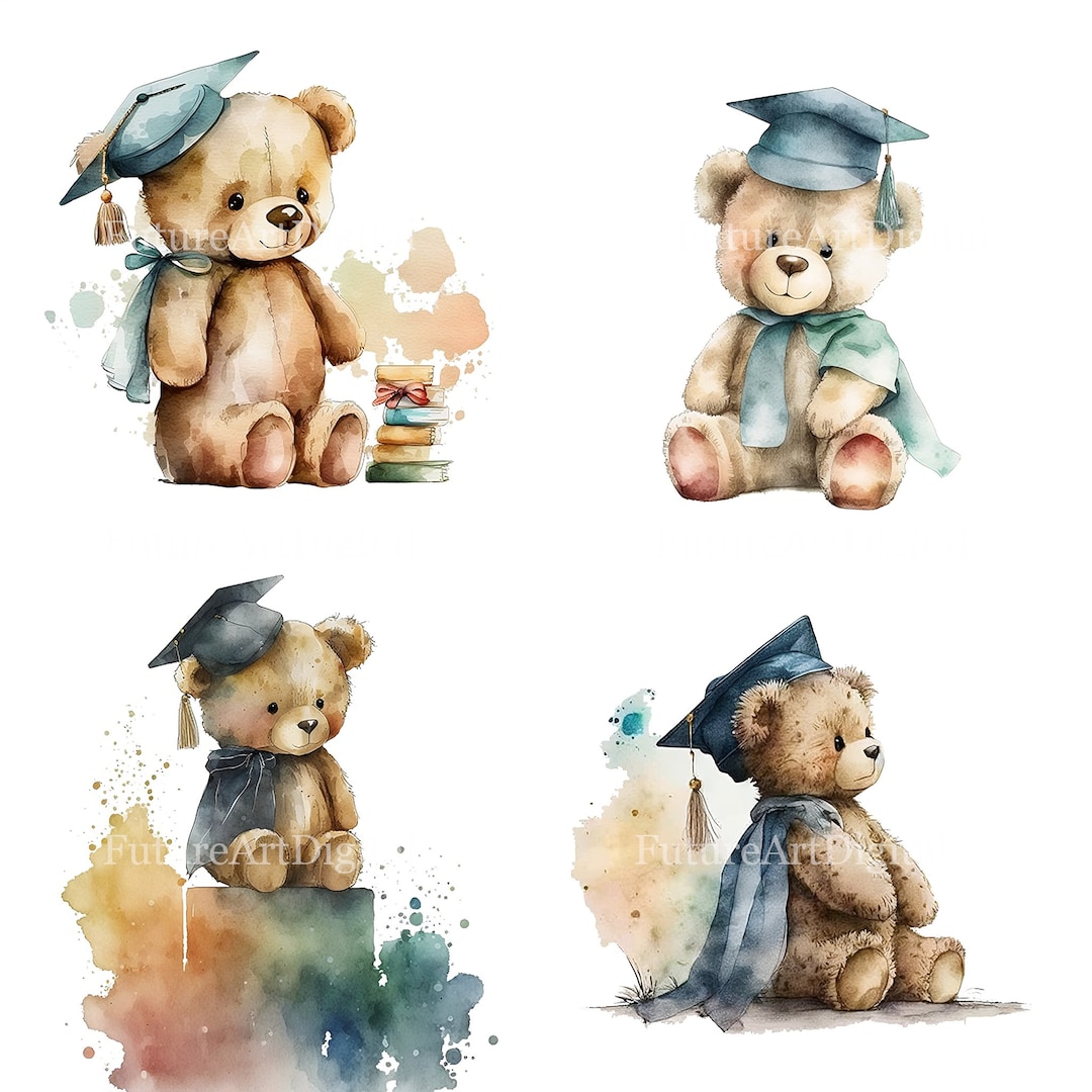 Watercolor Graduating Teddy Bear Sublimation PNG, Teddy Bear Digital ...