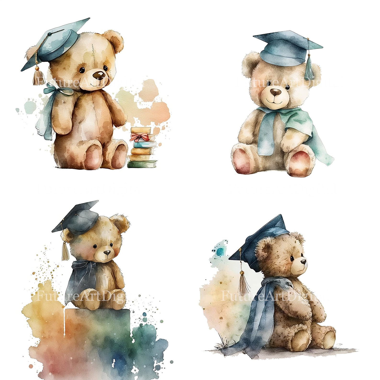 Watercolor Graduating Teddy Bear Sublimation PNG Teddy Bear - Etsy
