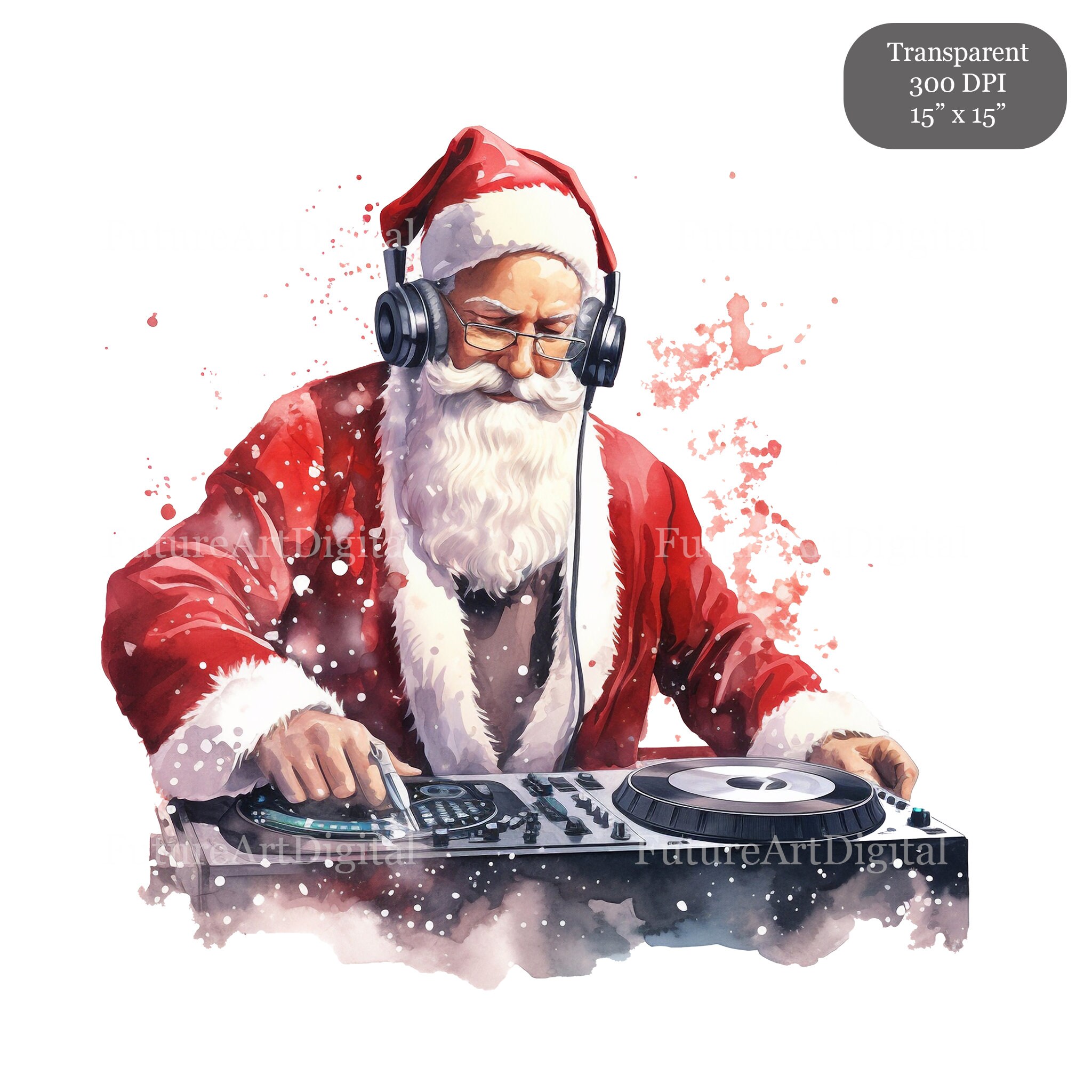 12 Watercolor Dj Santa Digital Clipart, Funny Santa Claus Printable ...