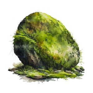 Watercolor Boulder Covered With Moss Sublimation PNG, Moss Digital ...