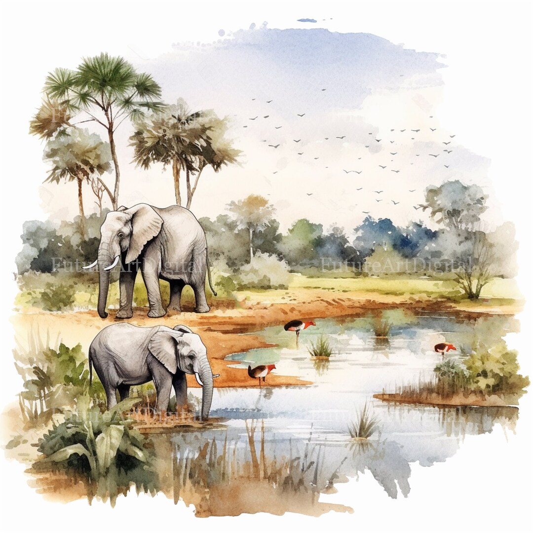 Watercolor Savannah Wildlife Digital Clipart, Safari Animals ...