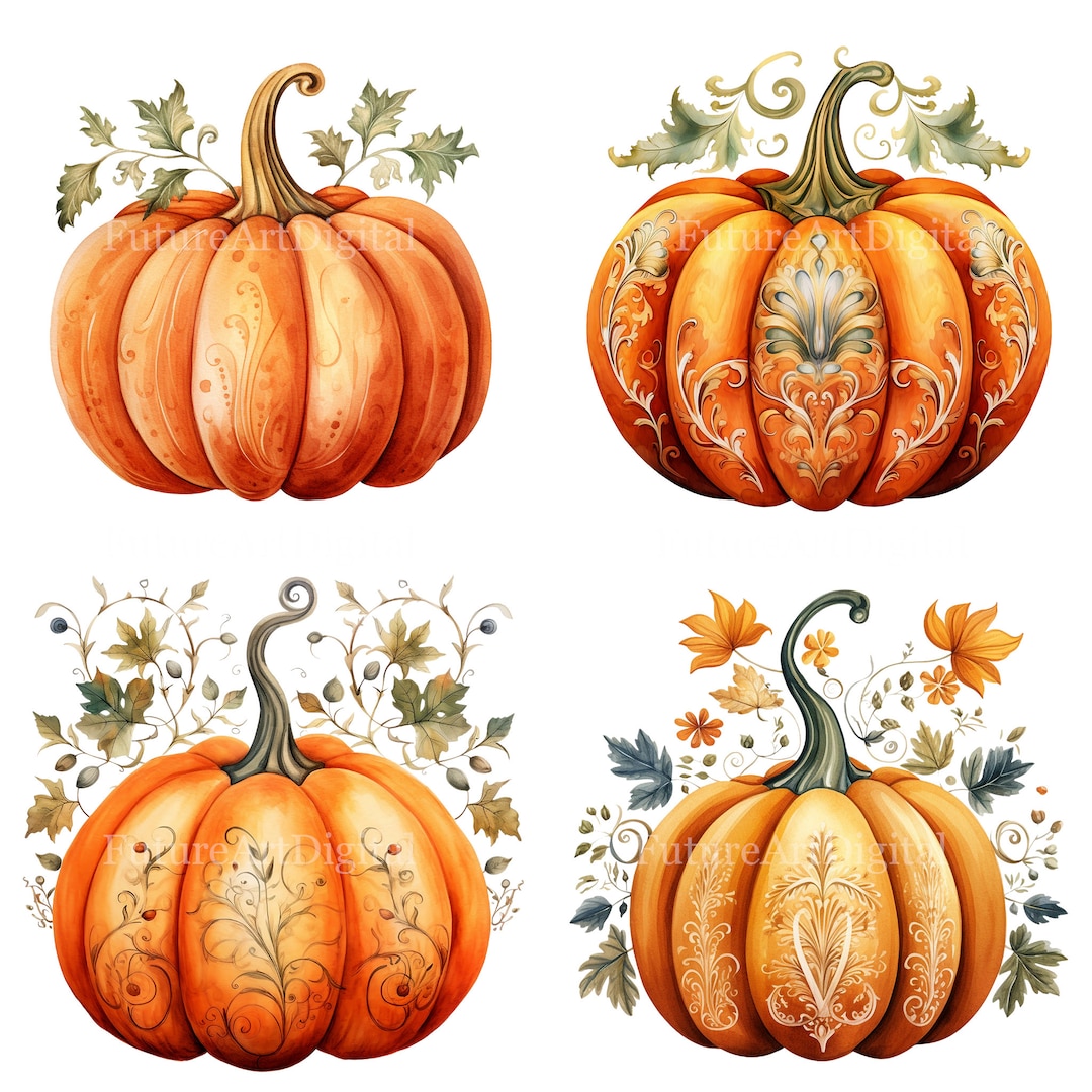 Watercolor Boho Pumpkin Digital Clipart, Set of 10 Boho Pumpkin ...
