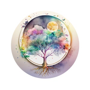 Watercolor Tree of Life With the Moon PNG, Tree of Life Sublimation ...