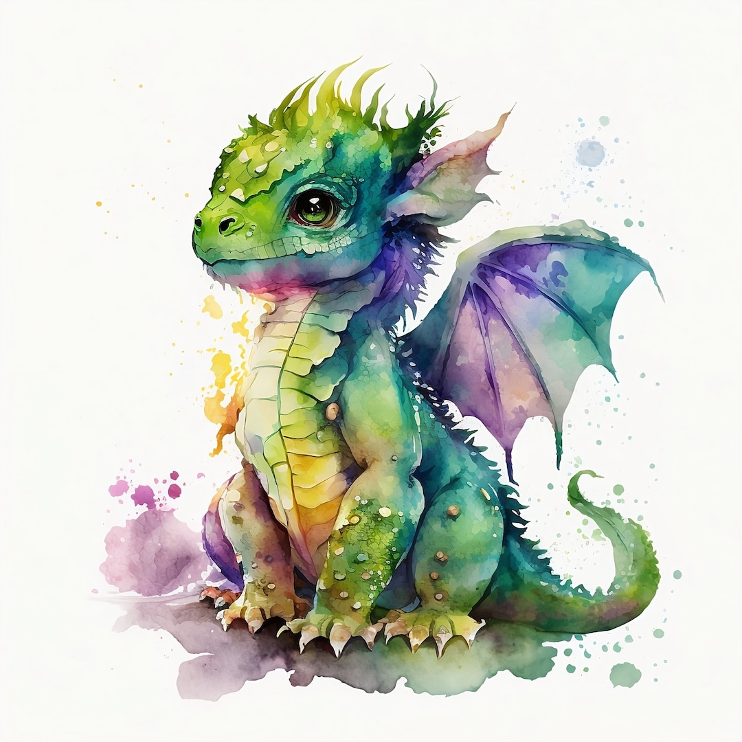 Baby Dragon Watercolor Art for Sublimation, Dragon Nursery Wall Decor ...