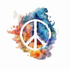 Watercolor Peace Symbol Digital Clipart, Peace Sign Sublimation Wall ...