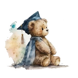 Watercolor Graduating Teddy Bear Sublimation PNG, Teddy Bear Digital ...