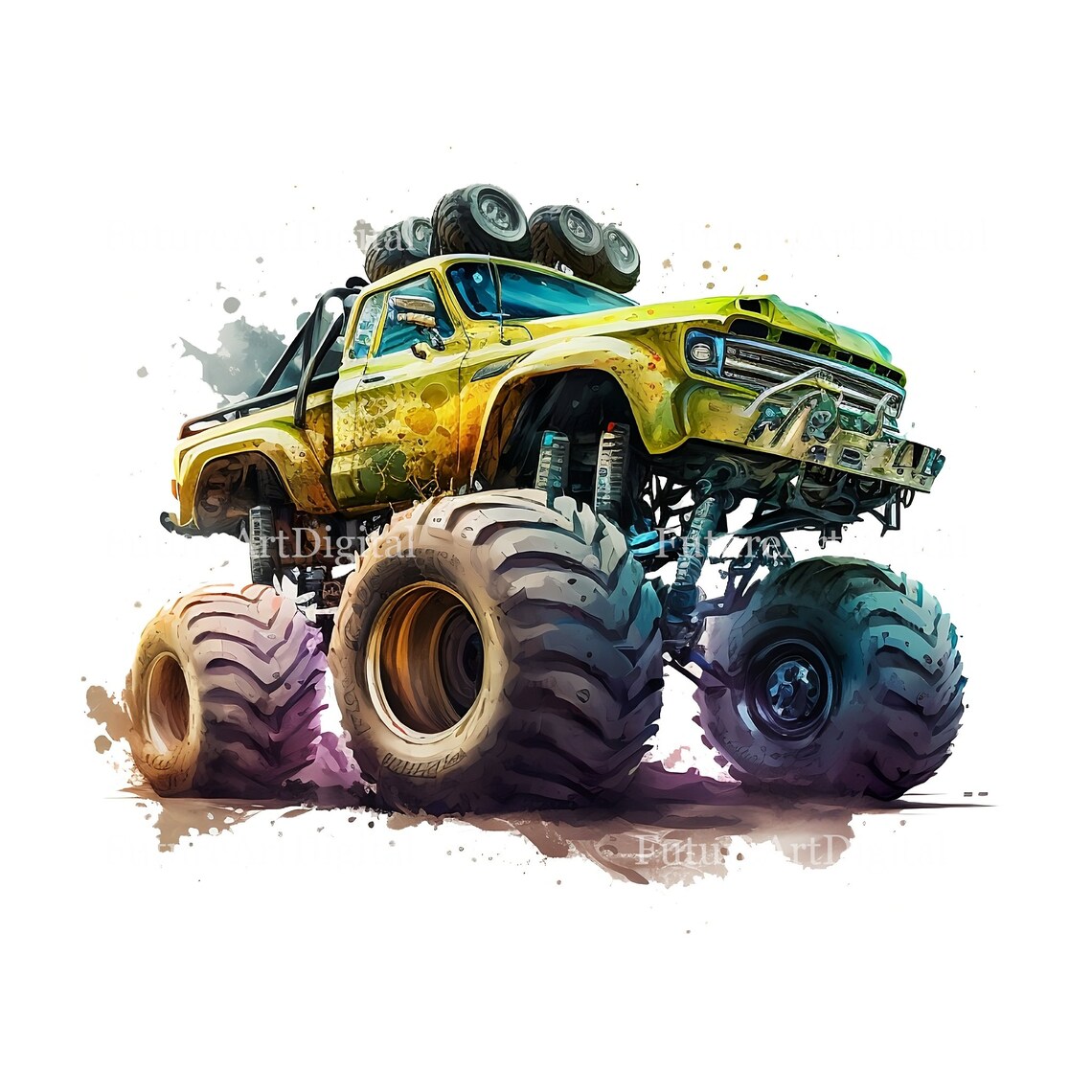 Watercolor Monster Truck Sublimation PNG Monster Truck - Etsy