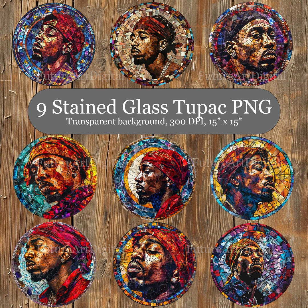 Stained Glass Tupac Digital Clipart, 2pac Sublimation PNG, Round ...