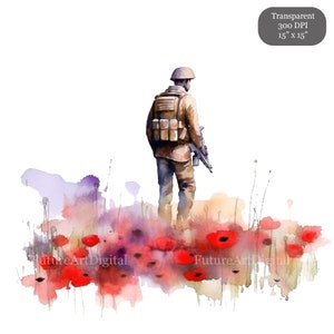 Watercolor Soldier With Poppy Digital Clipart, Veteran's Day Printable ...