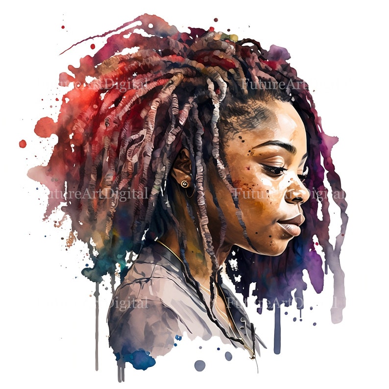 Watercolor Dread Loc Black Girl Digital Clipart Afro American - Etsy
