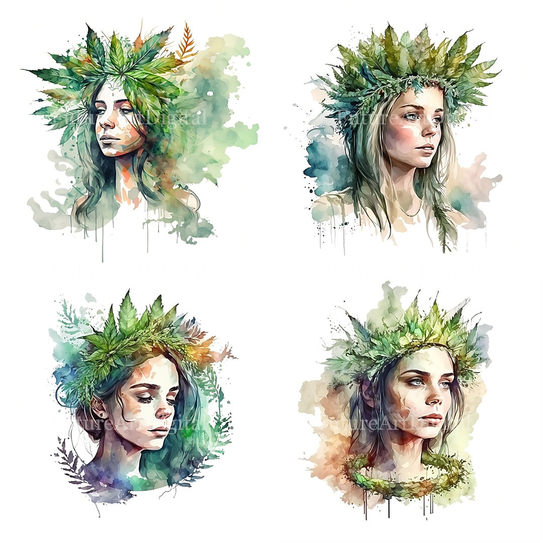 Watercolor Girl Wearing a Cannabis Leaf Wreath Sublimation PNG, Weed ...