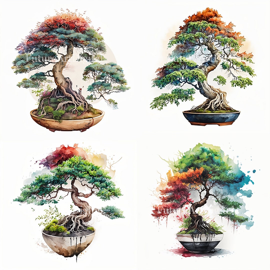 Watercolor Bonsai Tree Sublimation PNG, Bonsai Tree Digital Clipart ...