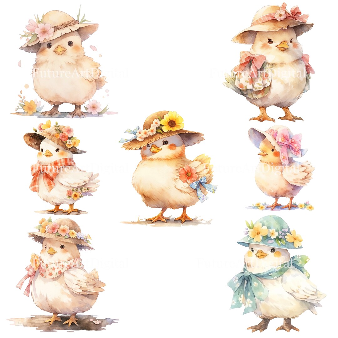 Watercolor Chicken Wearing a Hat Digital Clipart, Chicken With Hat ...
