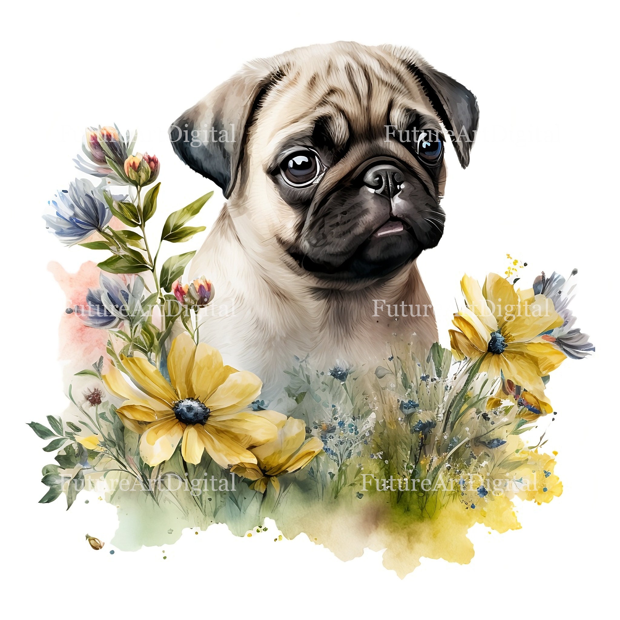 Watercolor Pug Puppy Nursery Room Art Pug Puppy Sublimation - Etsy