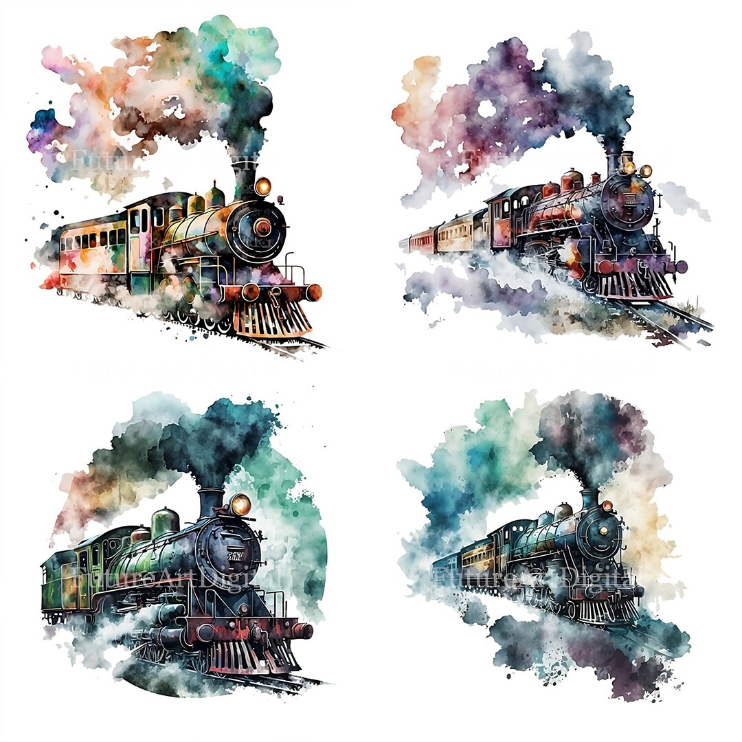 Watercolor Steam Train Sublimation PNG, Steam Train Digital Clipart ...