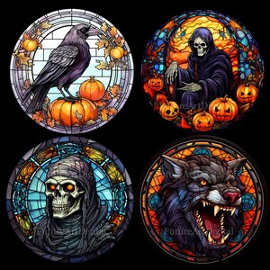 80 Stained Glass Halloween Clipart, Stained Glass Monsters Halloween ...