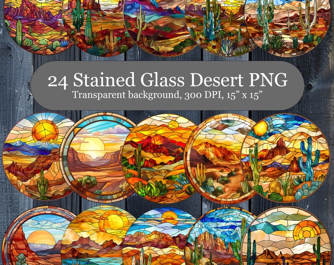 Cactus Desert Stained Glass Sublimation Design High Quality PNG 10inch ...