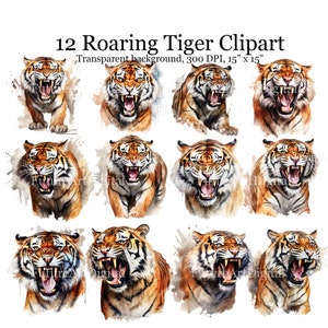 12 Watercolor Roaring Tiger Printable Wall Art, Angry Tiger Digital ...