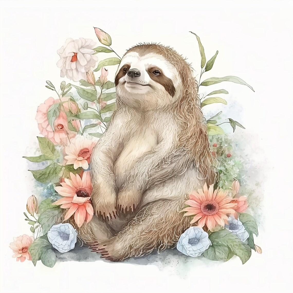 Watercolor Sloth Sublimation PNG, Sloth Digital Clipart, Sloth Nursery ...